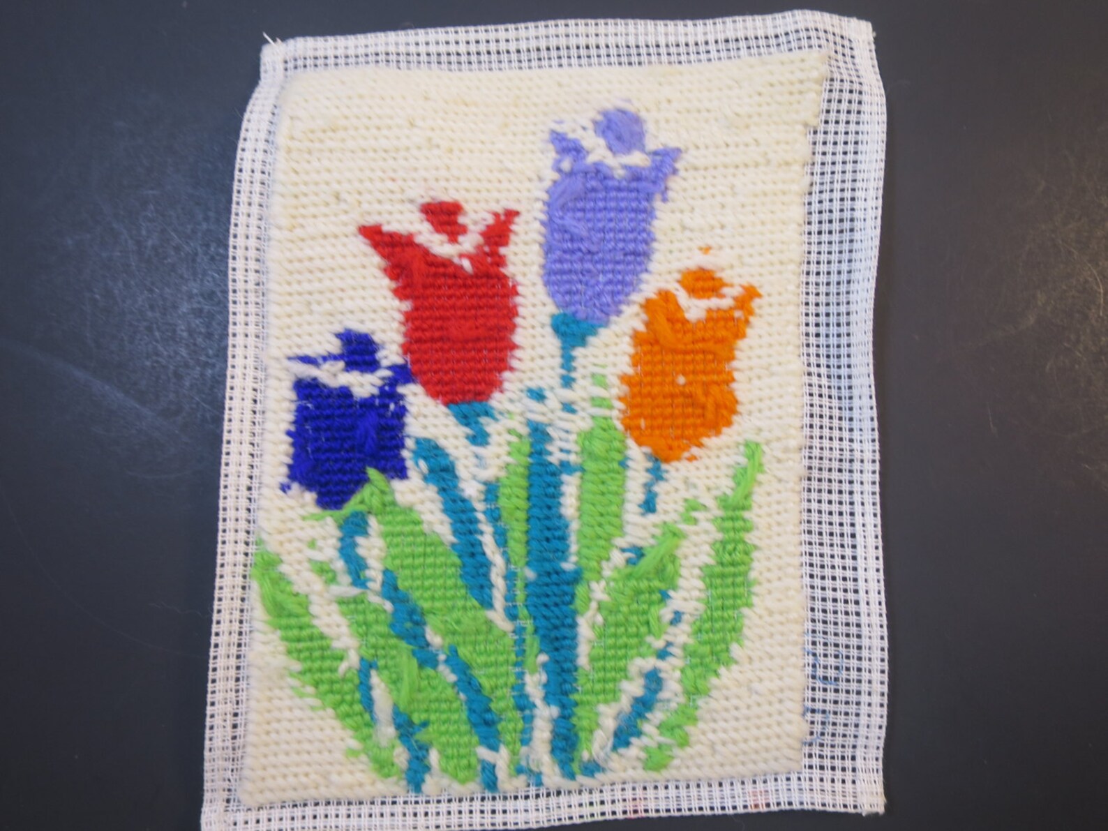 Tulips Needlepoint Completed 5 x 7 inches Red Blue Green | Etsy