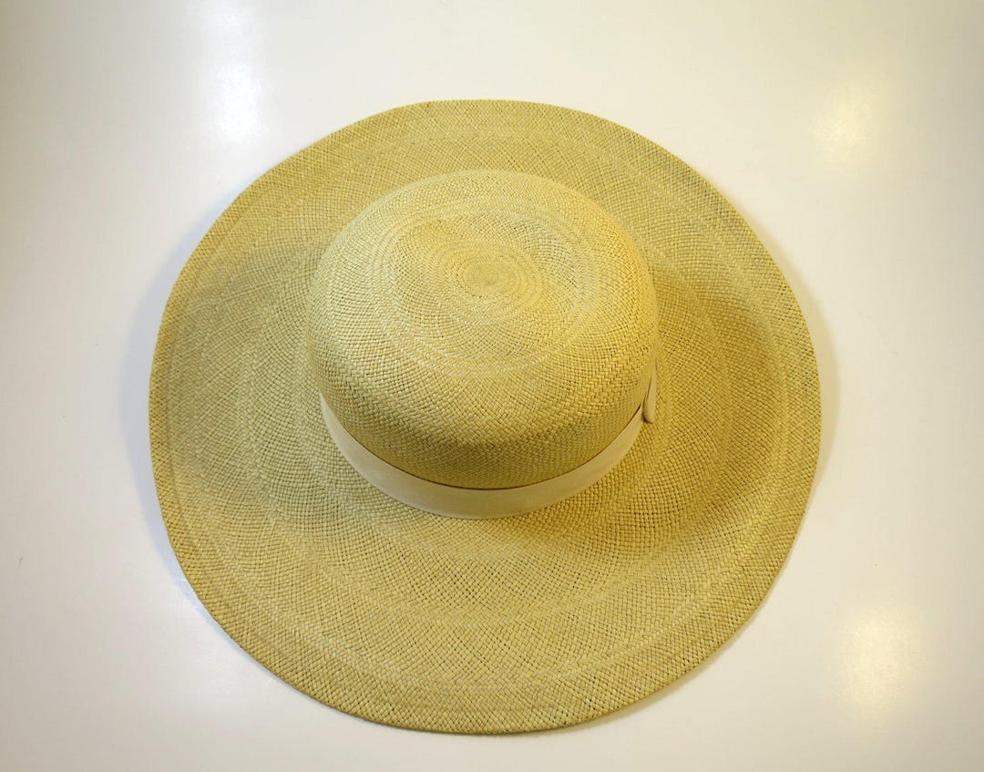 Panama Hat Wide Brim Ribbon Band Trim Hand Woven Stitched Edge Small ...