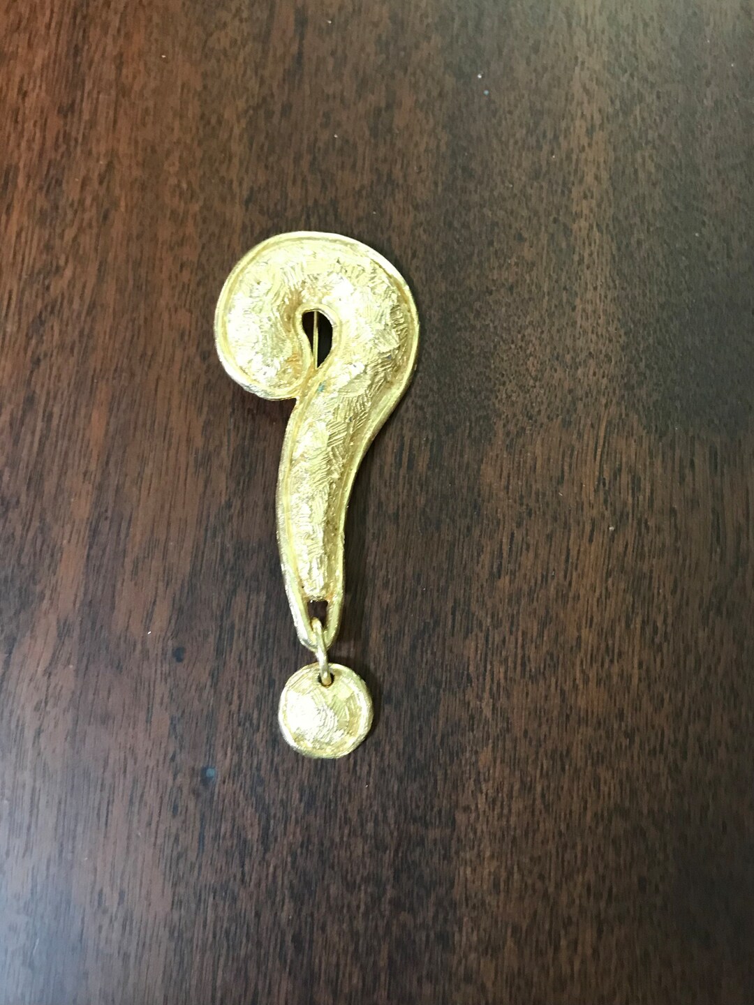 Gold Question Mark Brooch Designer Signed Joy Vintage 1970's Large ...