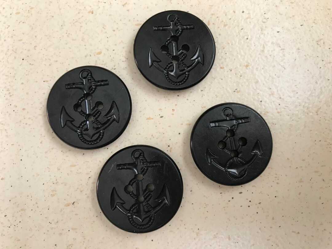 4 Anchor Pea Coat Buttons Black Bakelite Plastic W/ Impressed Anchor W/ Rope Vintage 1940's 4 ...