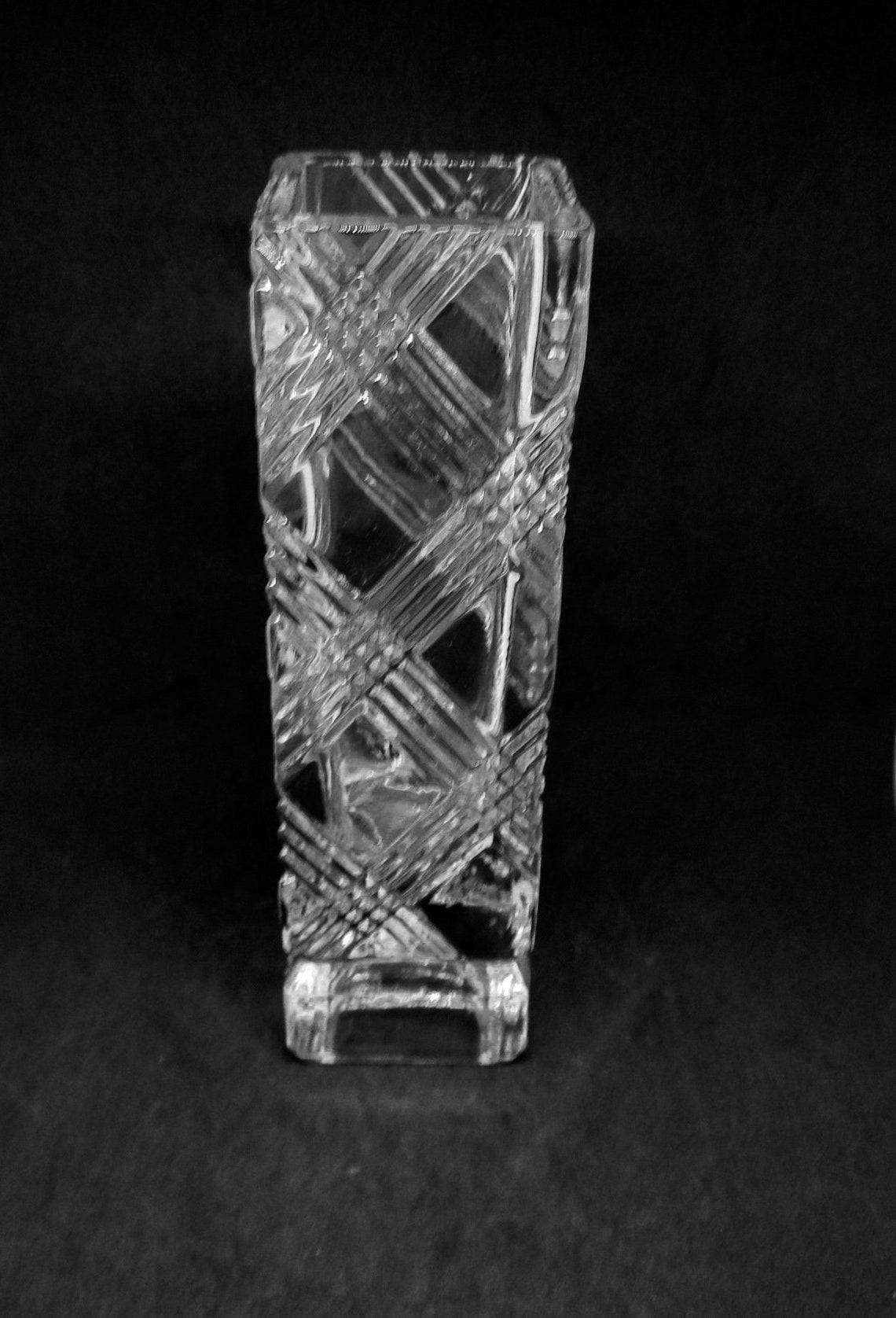 Fostoria Glass Vase for Avon Square Contemporary Cross Hatch Pattern ...