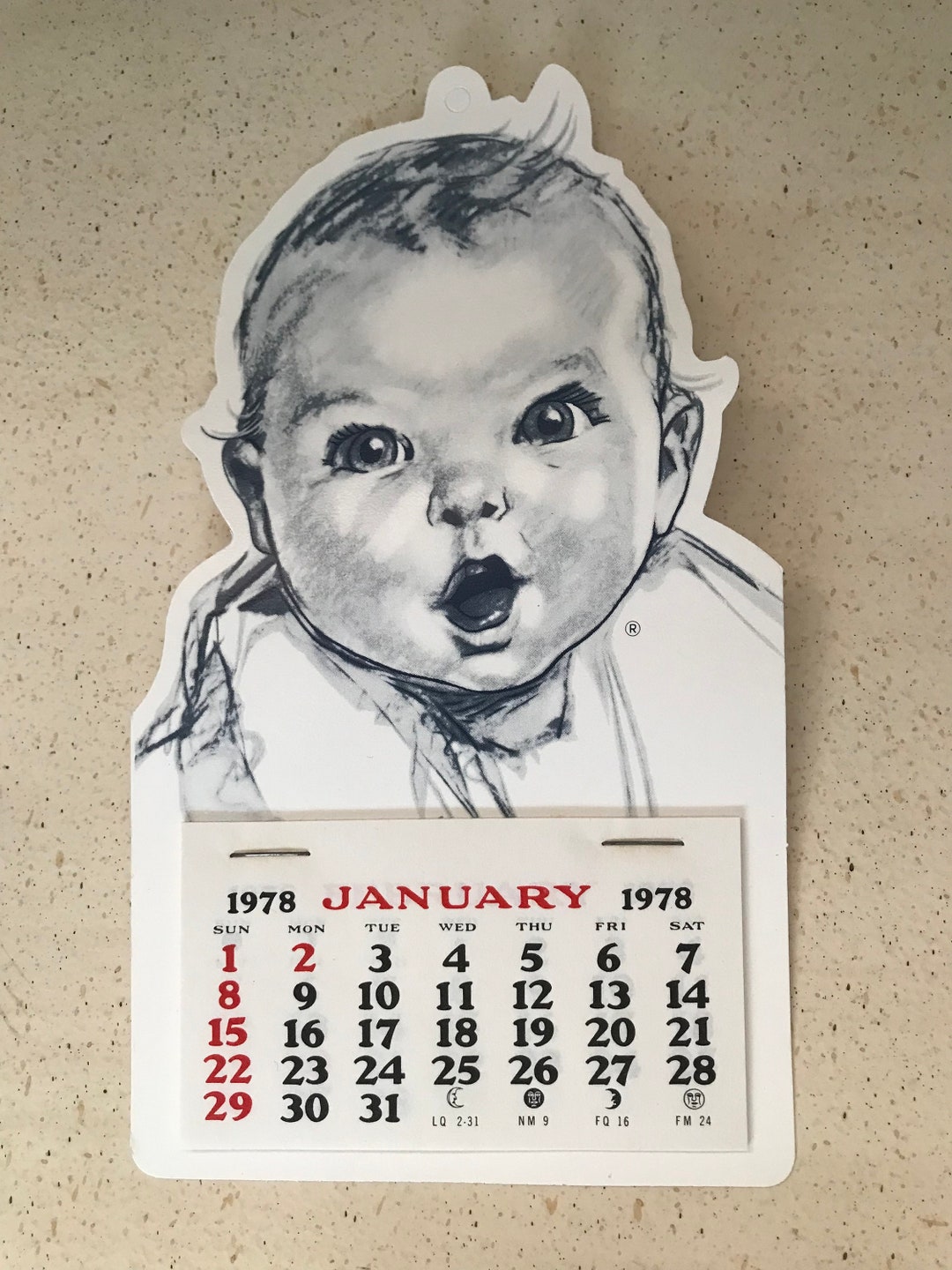 1978 Gerber Baby Wall Calendar White Cardboard W/ Pull off Months ...