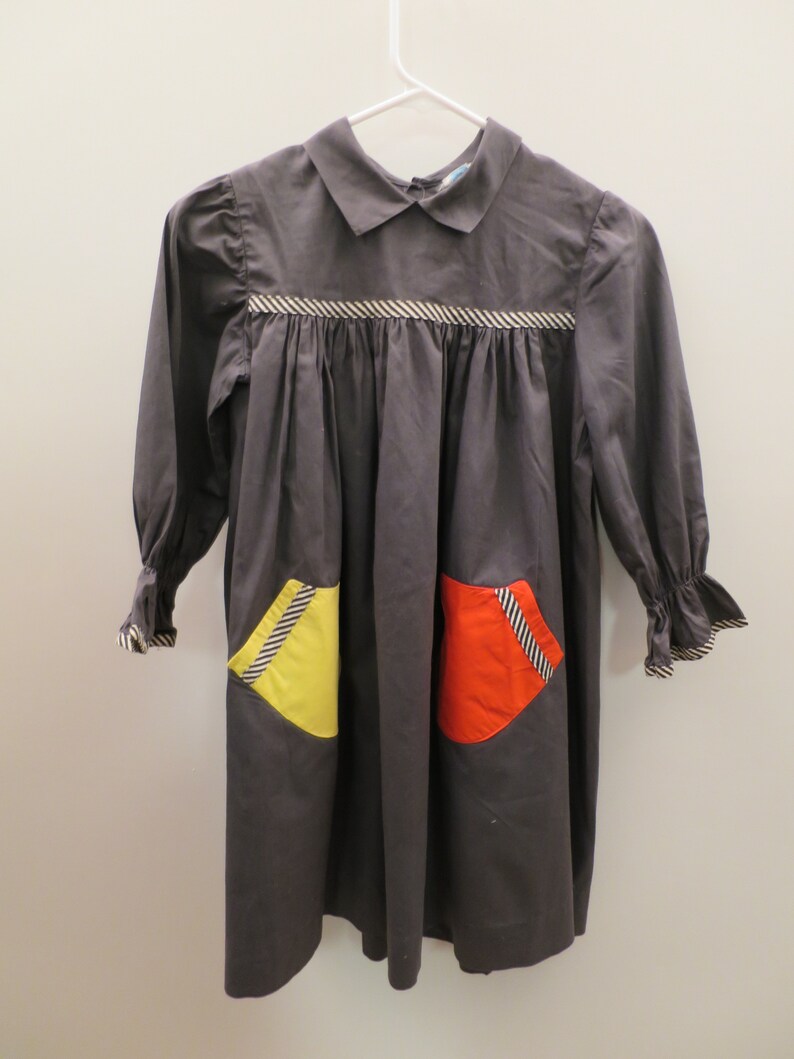 1950s Girl's Smock Dress Charcoal Gray Back Button | Etsy