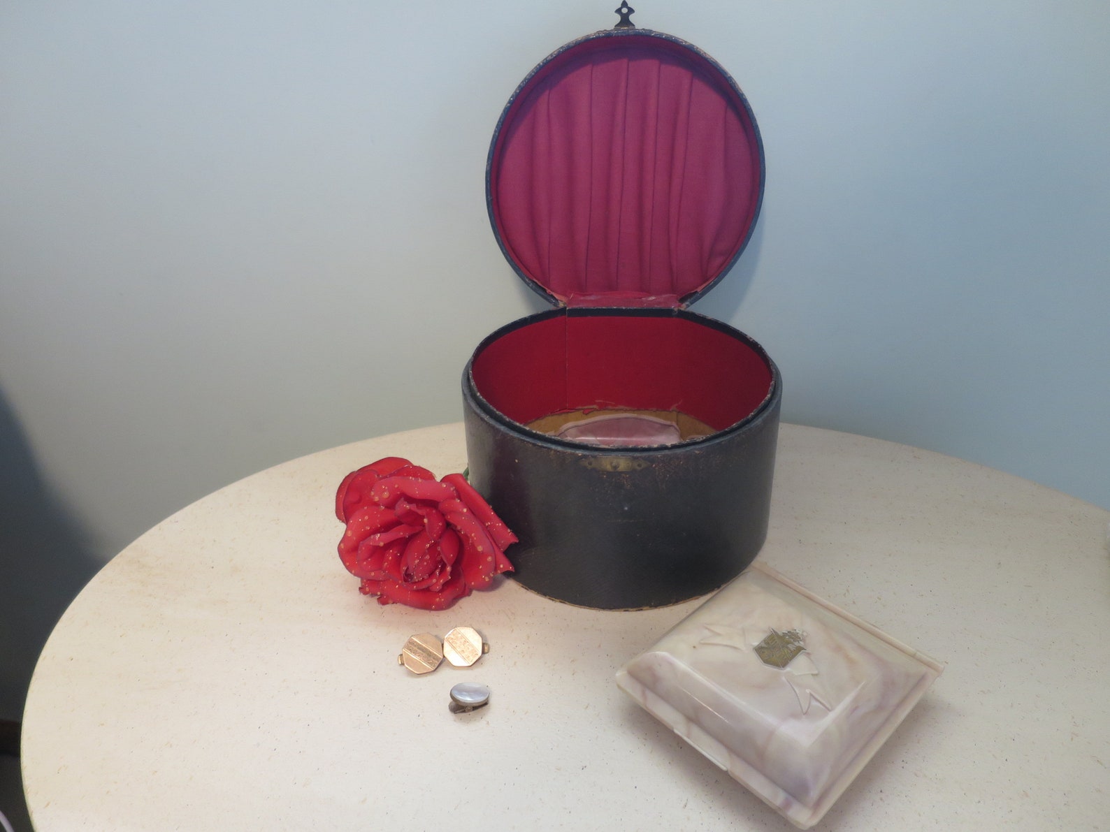 Antique Collar Box Victorian Black Cardboard Domed Round Box - Etsy