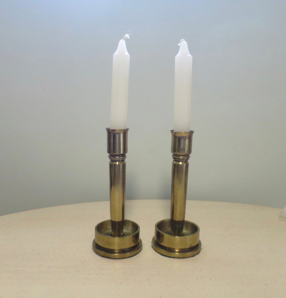 Cast Brass Candlesticks, Pair Heavy Recessed Cup Bottoms, Weighted ...