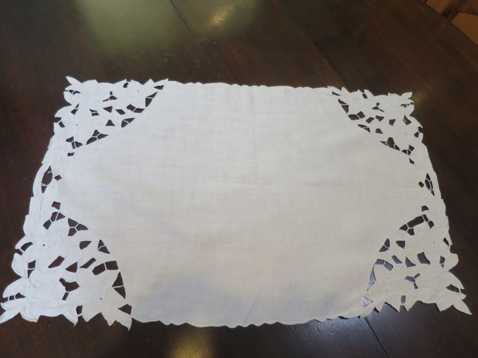 White Linen Cutwork Doily Blue Machine Embroidery Flower - Etsy