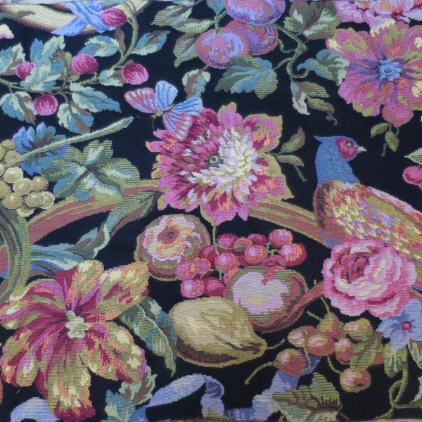 Black Floral Tapestry Fabric - Etsy