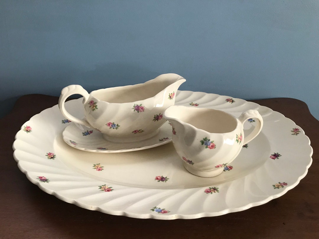 Clarice Cliff Oval Platter, Gravy Boat, Creamer Roses Devonshire ...
