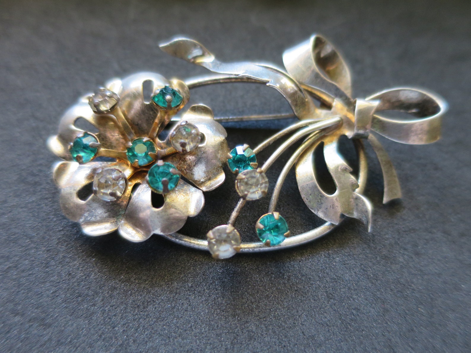 Leo Glass Sterling Brooch Earrings Set Signed Aqua Clear Rhinestone ...