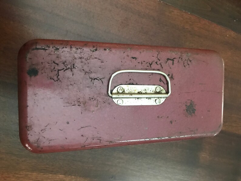 Red Metal Box W/ Lock Drill Box Primitive Industrial Enameled - Etsy