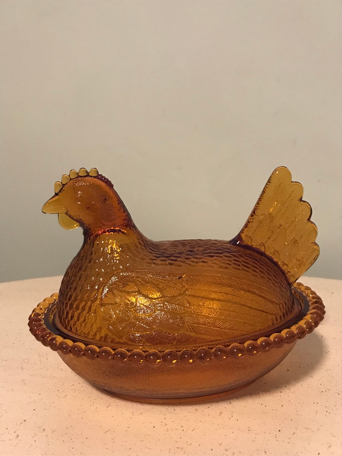 Nest Hen Candy Dish Indiana Amber Glass USA Made 7 Inch | Etsy