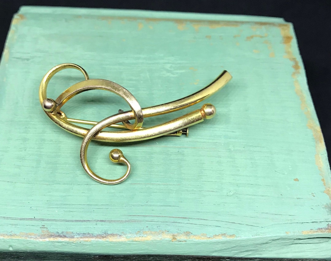 Art Deco Golden Spirals Brooch Pin W/ Trombone Clasp Vintage 1930's ...