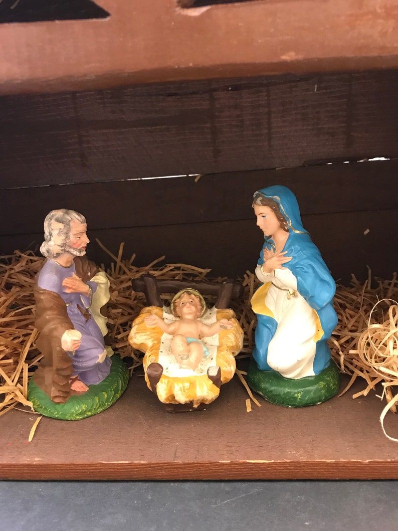 Primitive Wood Creche Nativity Set Mary Joseph Baby Jesus | Etsy