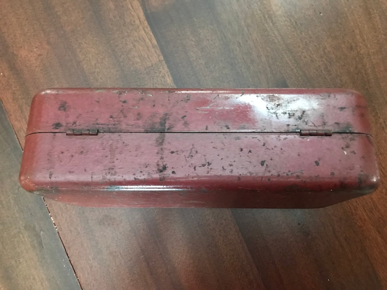 Red Metal Box W/ Lock Drill Box Primitive Industrial Enameled - Etsy