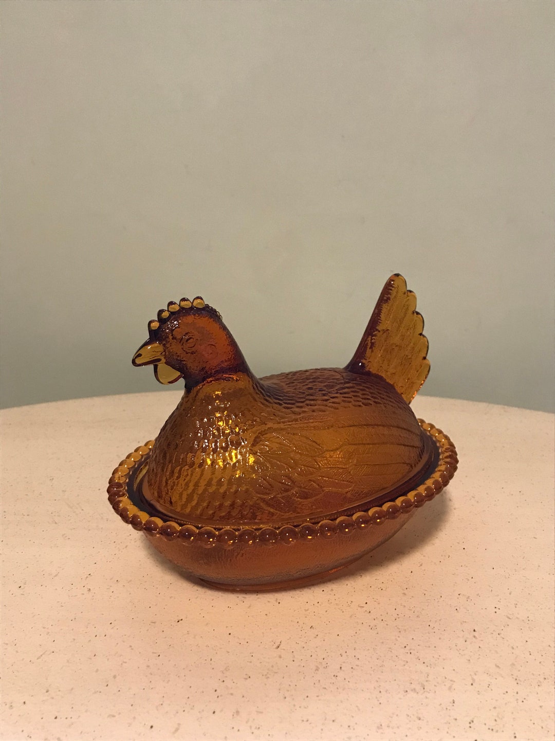 Nest Hen Candy Dish Indiana Amber Glass USA Made 7 Inch - Etsy