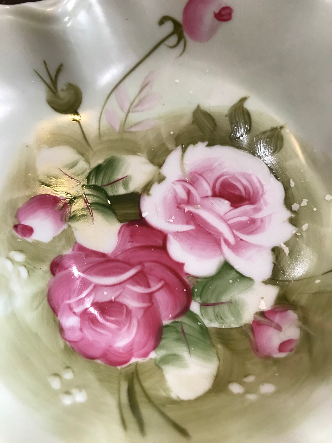 Lefton China Roses Dish Hand Painted Roses on Pale Green Home Decor ...