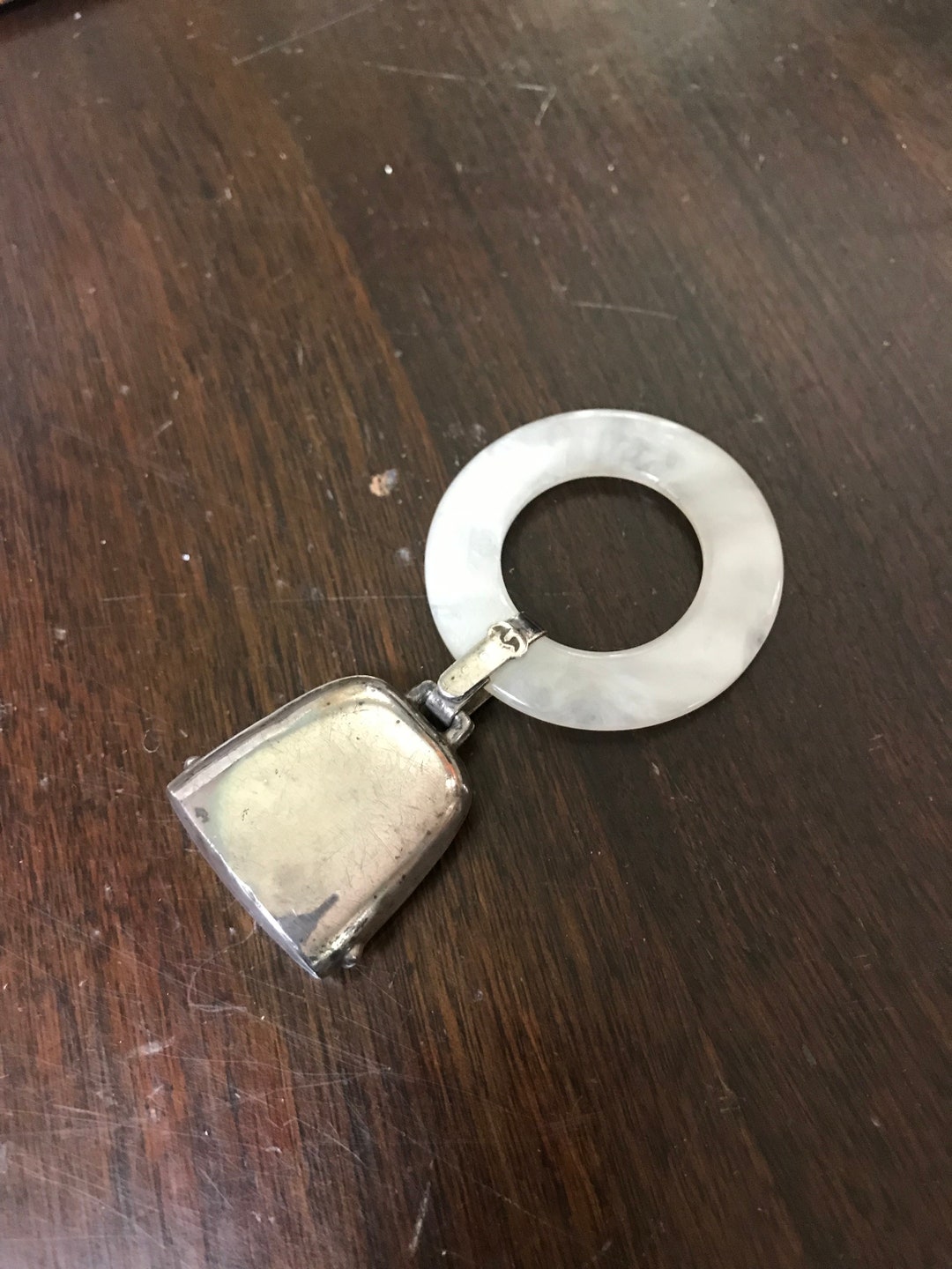 Baby Silver Rattle/bell Teething Ring Webster Sterling Infant Marbled ...