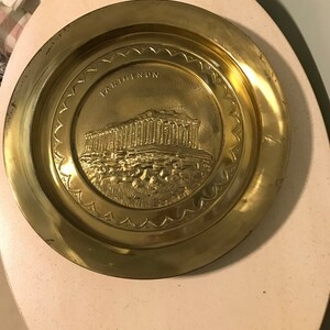 Round Brass Tray Greek Parthenon Repousse Decorative Border Polished ...