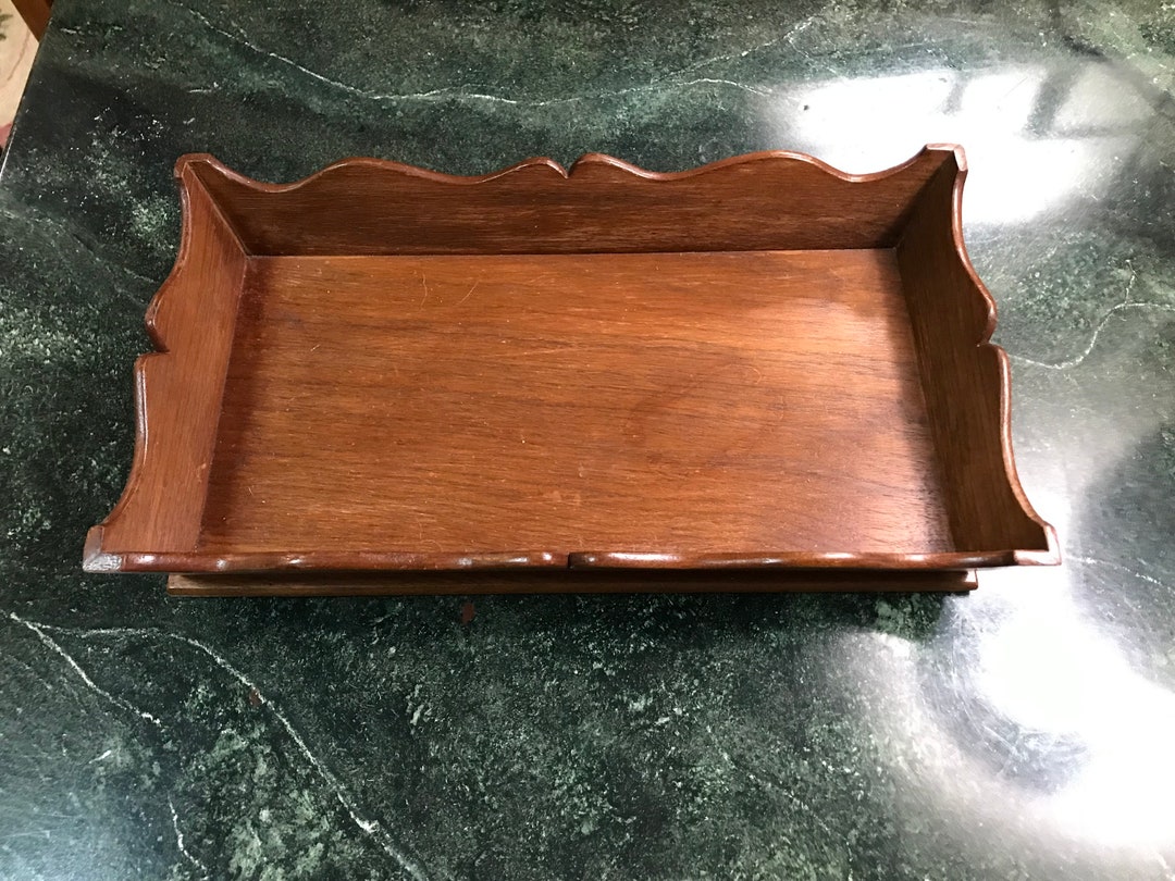 1 Wood Snack Tray Shallow Rectangle W/ Flared Curved Sides, Flatware ...