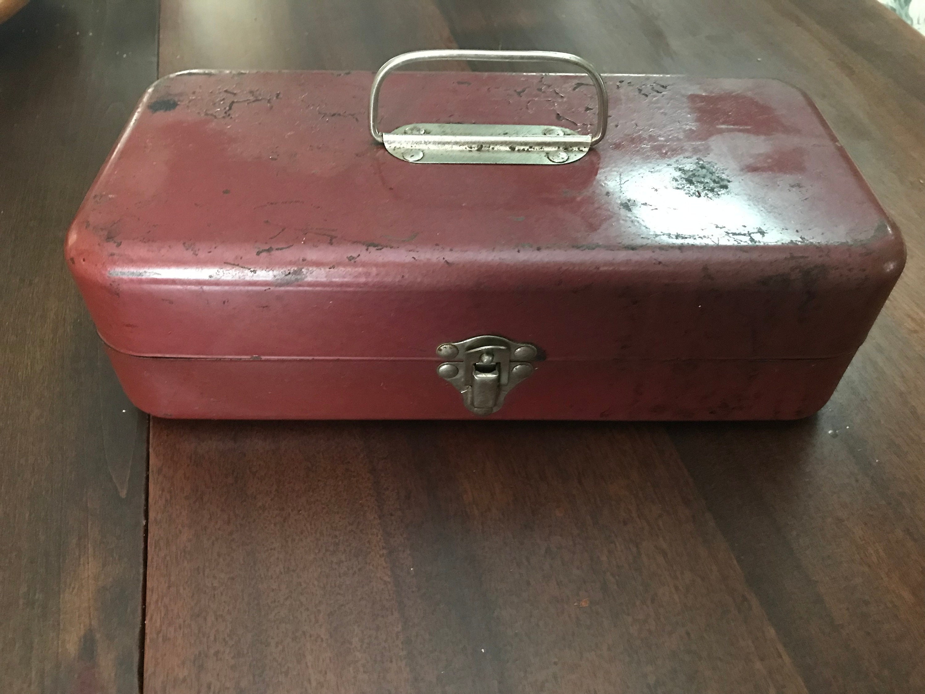 Red Metal Box W/ Lock Drill Box Primitive Industrial Enameled - Etsy