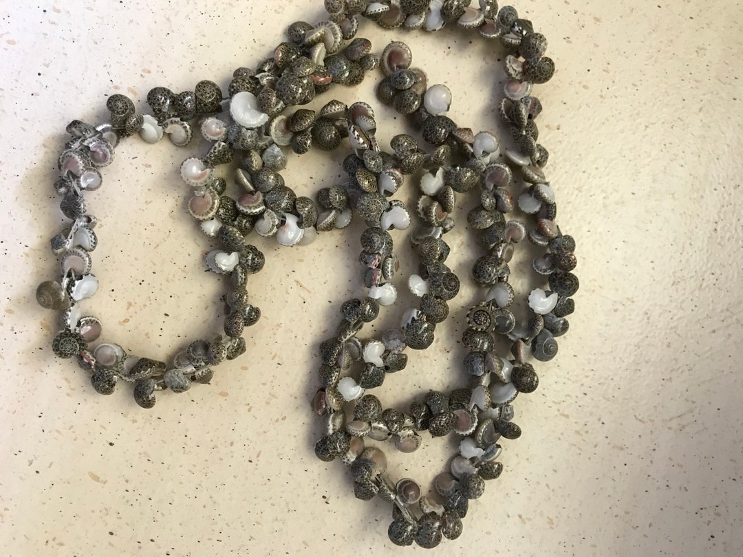 Long Shell Necklace 36 Hand Crafted Summer Casual Gray White Tiny ...