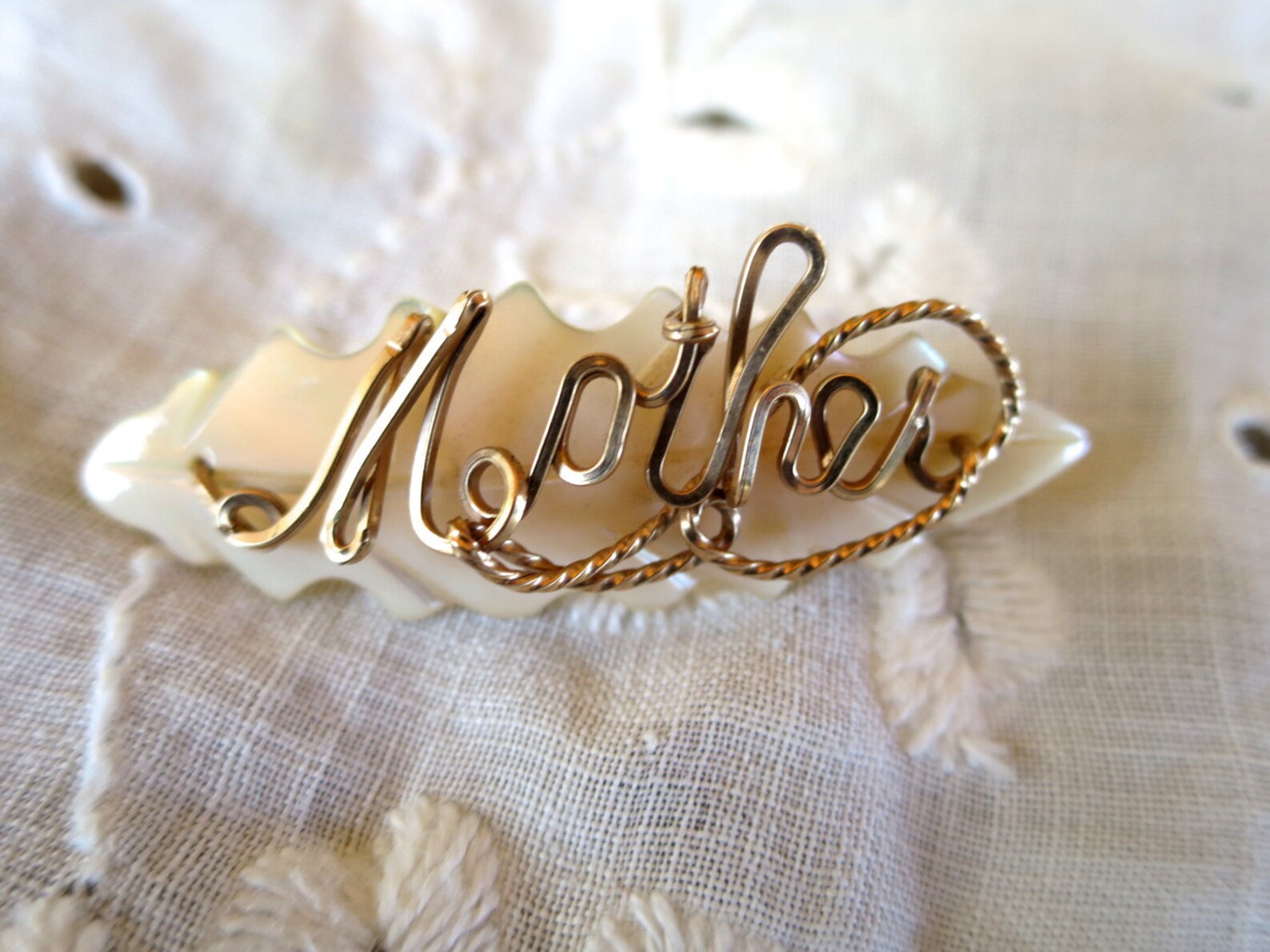 Mother Brooch Mother of Pearl W/ Rose Gold Fill Square Wire - Etsy