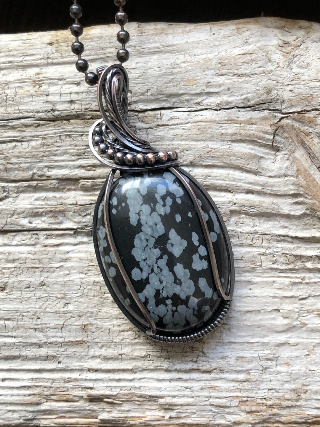 Snowflake Obsidian Pendant Necklace, Obsidian and Copper Necklace ...
