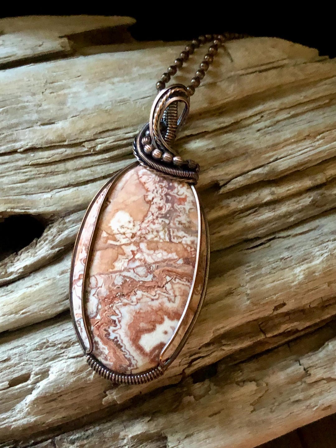 Copper Wire Wrapped Rosetta Jasper Pendant Necklace, Handmade Jewelry ...