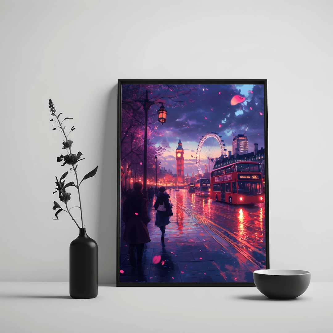 London Travel Poster Anime Style Big Ben Cityscape Print Wall Art for ...