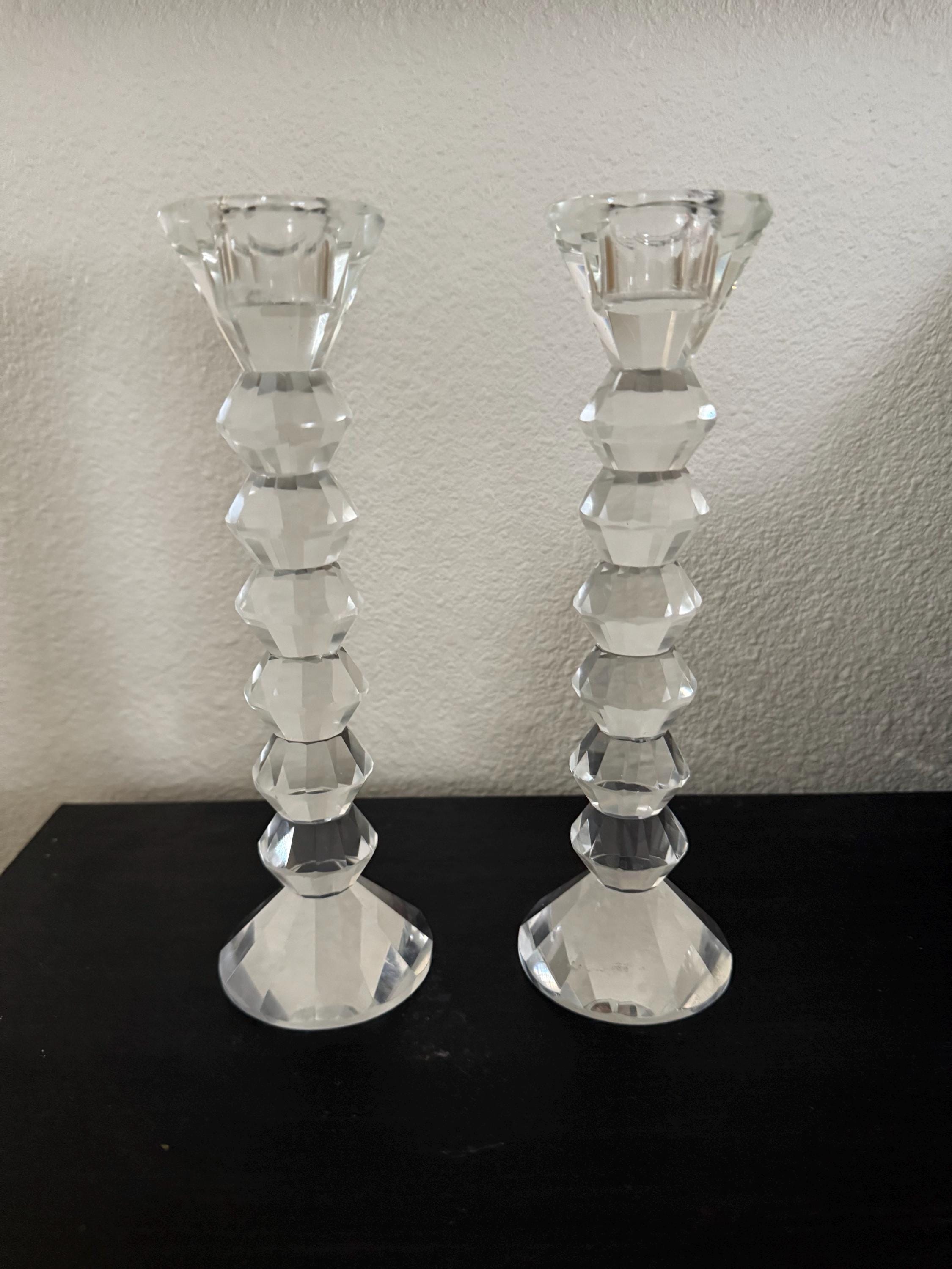 Vintage Cut Glass Candlestick Holders - Etsy