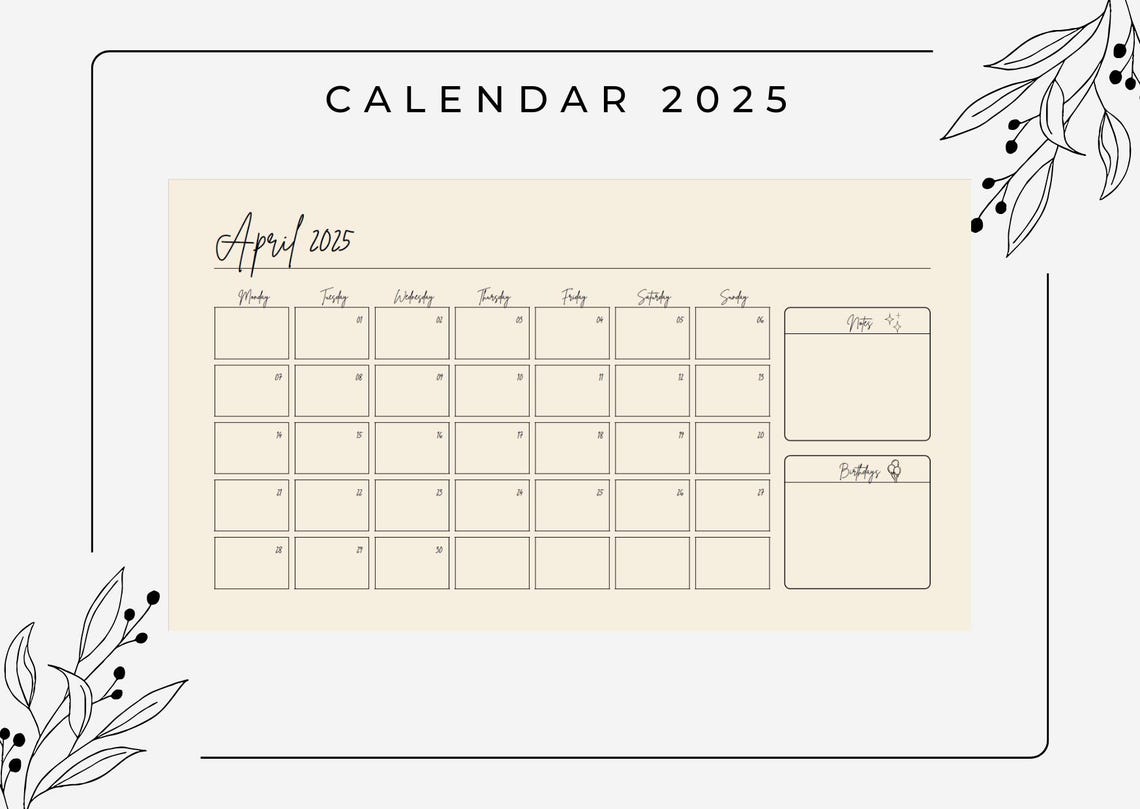 2025 Minimalist Calendar | Clean Monthly Planner PDF | Instant Download ...