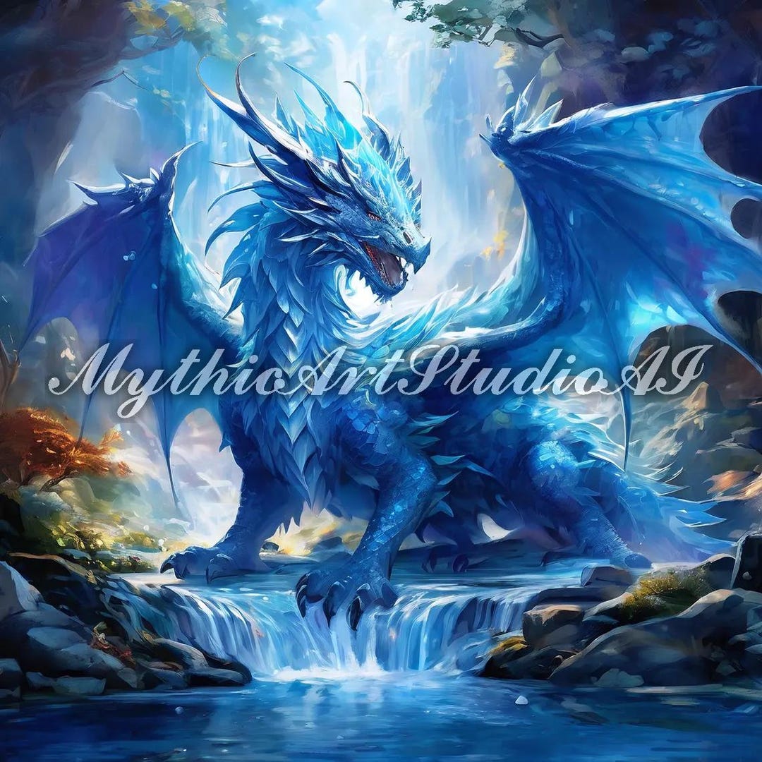 Icy Blue Dragon Fantasy Art Print - Digital Download, High-quality ...