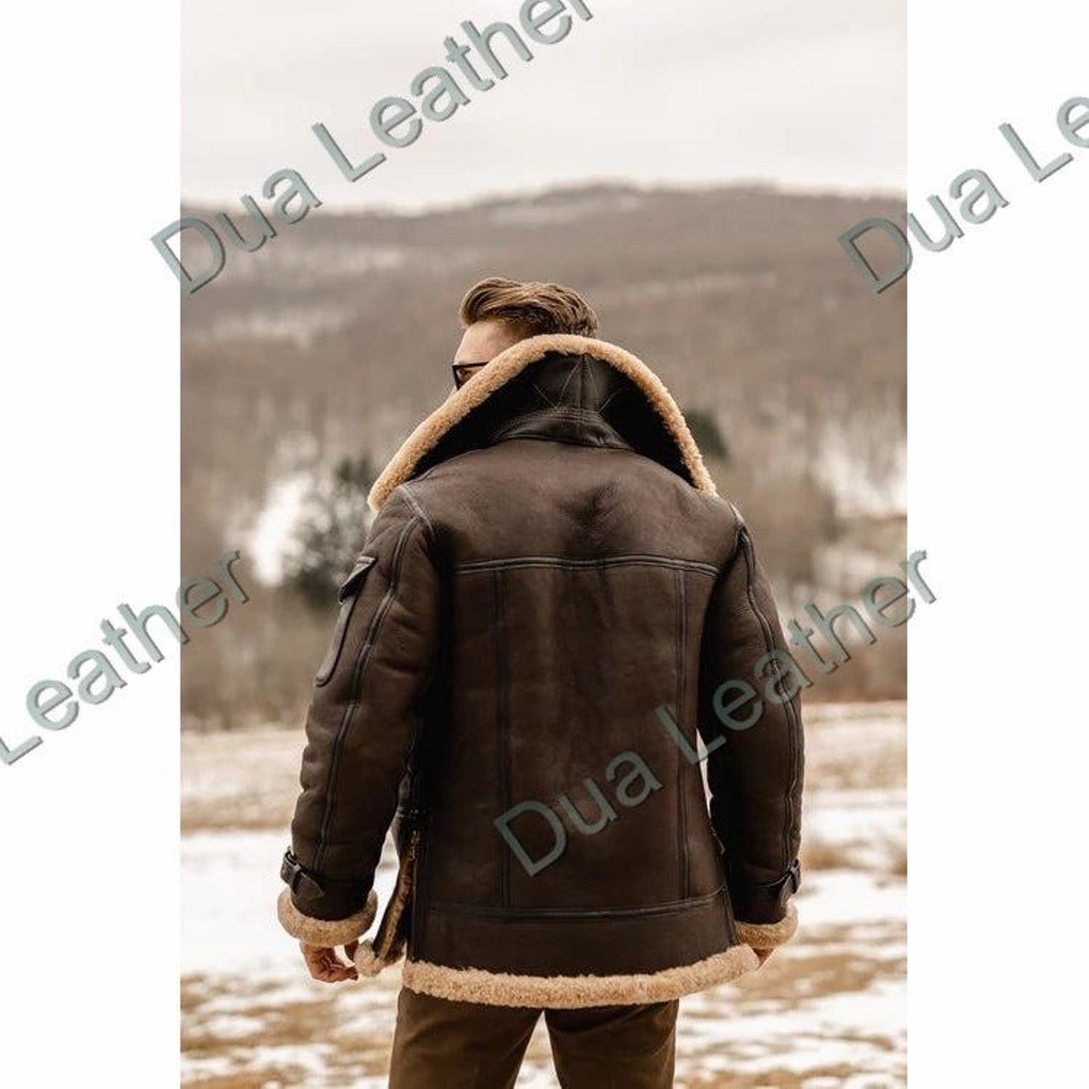 Men’s B3 Shearling Leather Jacket, Vintage Aviator Bomber Jacket, Real ...