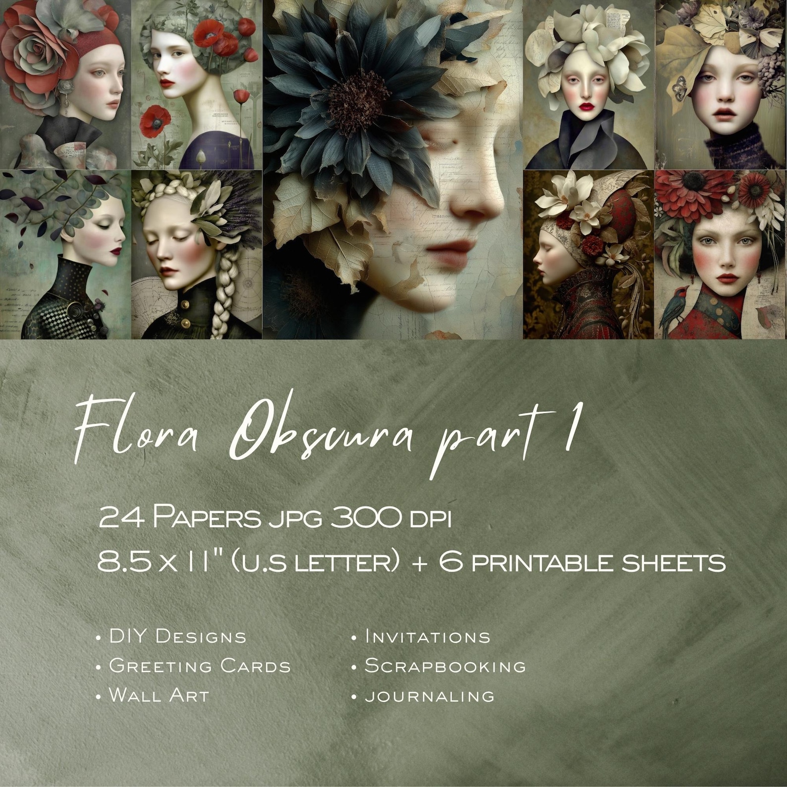 Surreal Floral Portrait Collage, Gothic Ephemera (digital Download) - Etsy