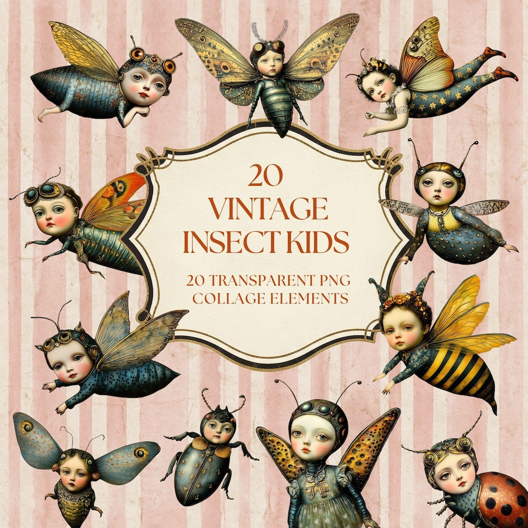 Vintage Insect Kids Clipart, Surreal Fairy Baby PNG, Steampunk Bug ...