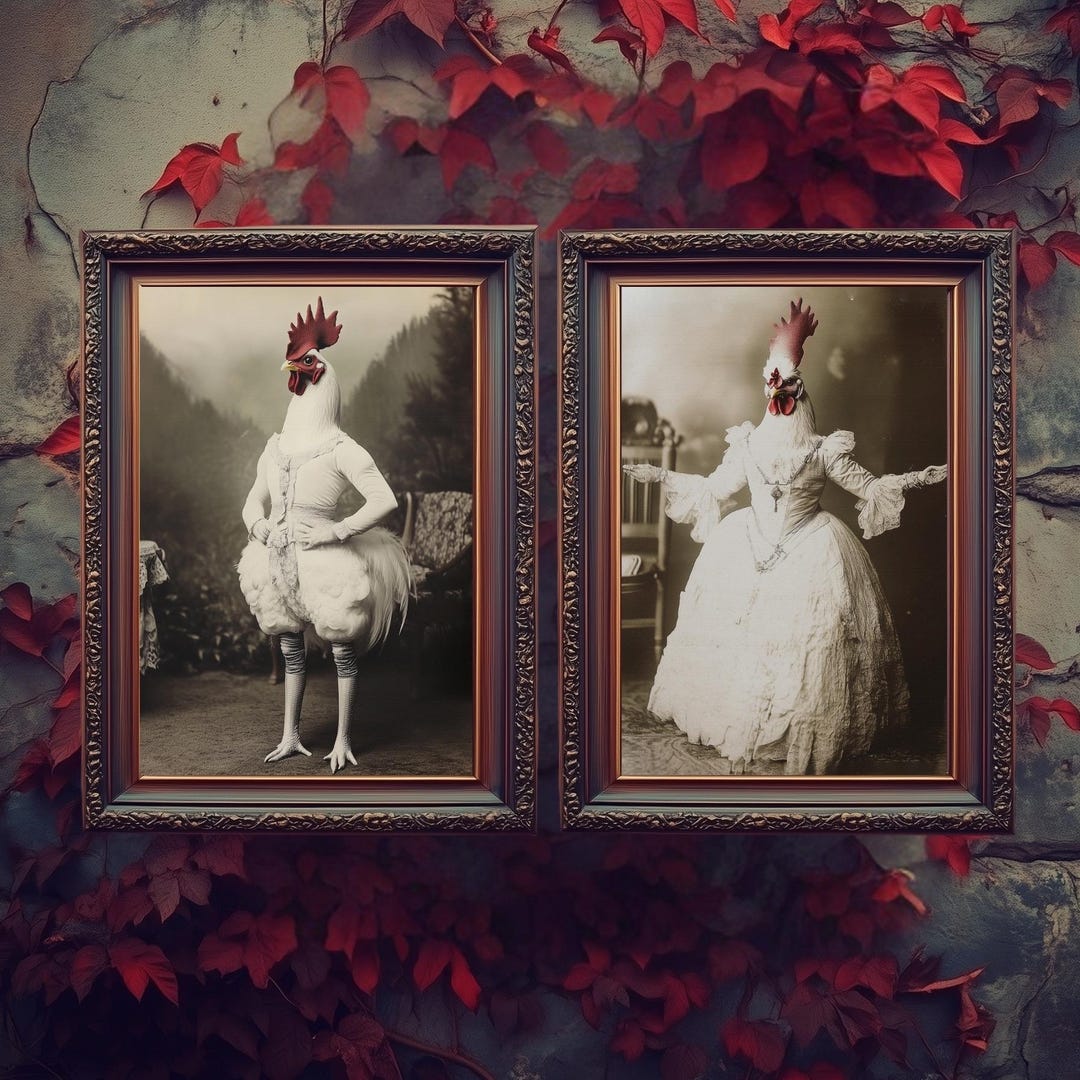 Victorian Chicken Portrait Prints: Gothic Dark Academia Decor (digital ...