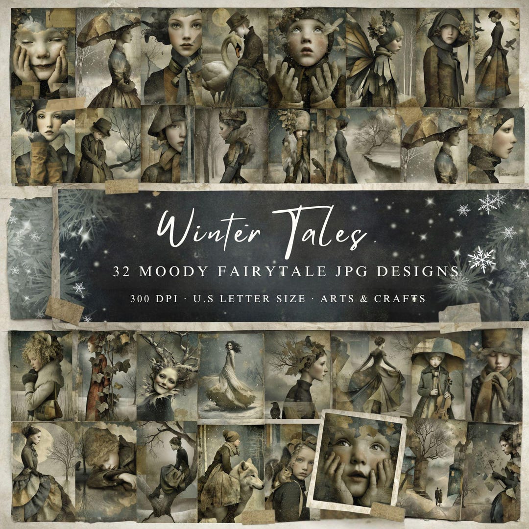 Winter Tales Digital Papers – Moody Winter Portraits, Junk Journal ...
