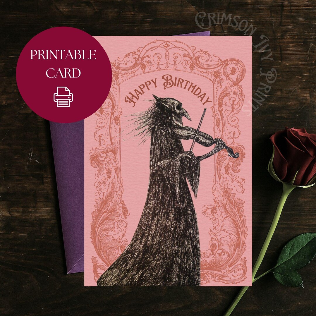 Printable Goth Birthday Card, INSTANT DOWNLOAD, Dark Academia Birthday ...