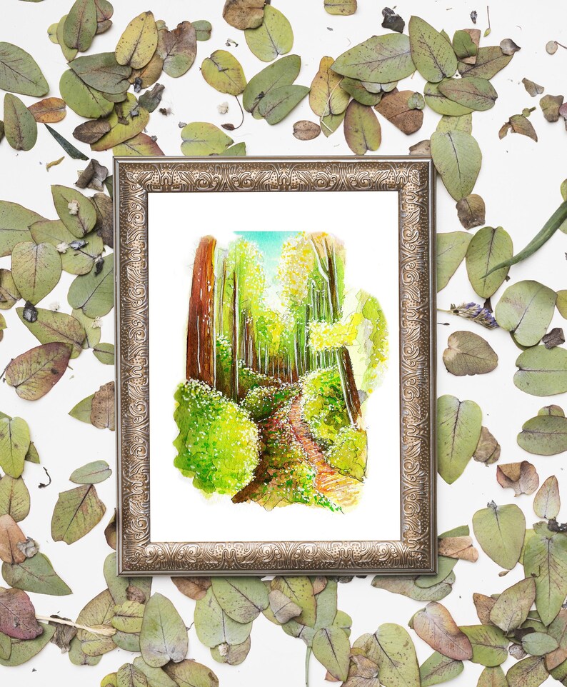 Watercolor Landscape With Bushes and Path Digital Art | Colorful ...