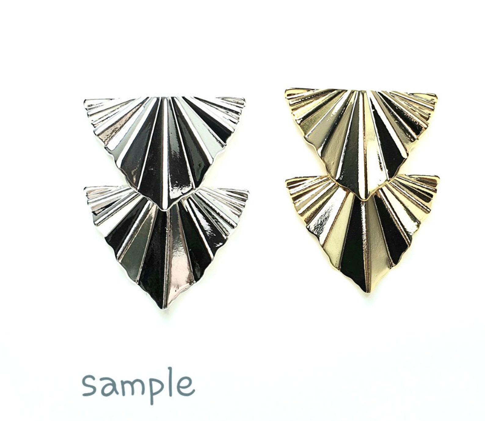 2PCS EPMG-112 28mm Pleat Triangle Post Earring Stud | Etsy
