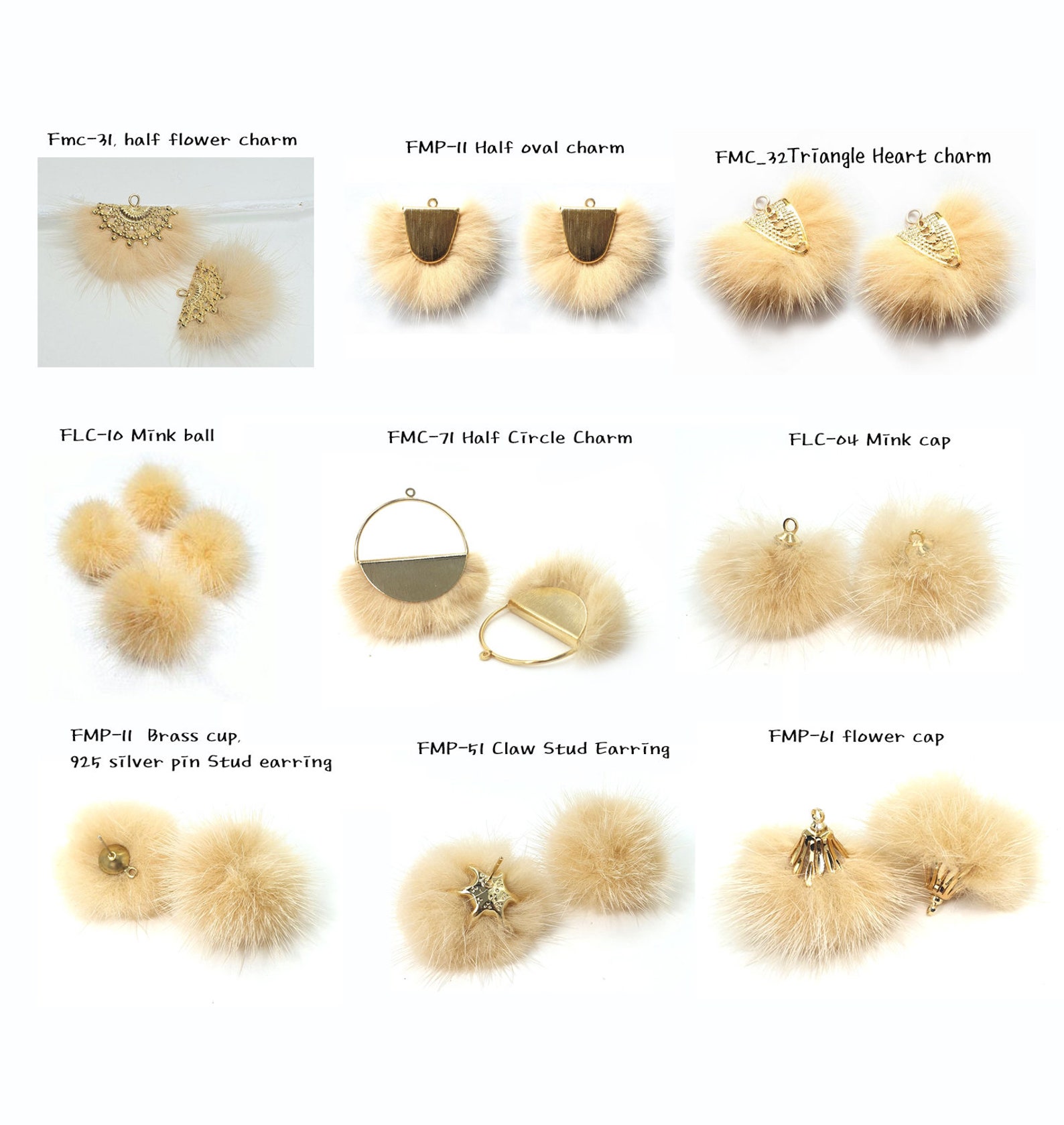 FMP-11/ 2pcs- Mink Fur Ball Cup Stud Earring With One Loop,19 Colors ...