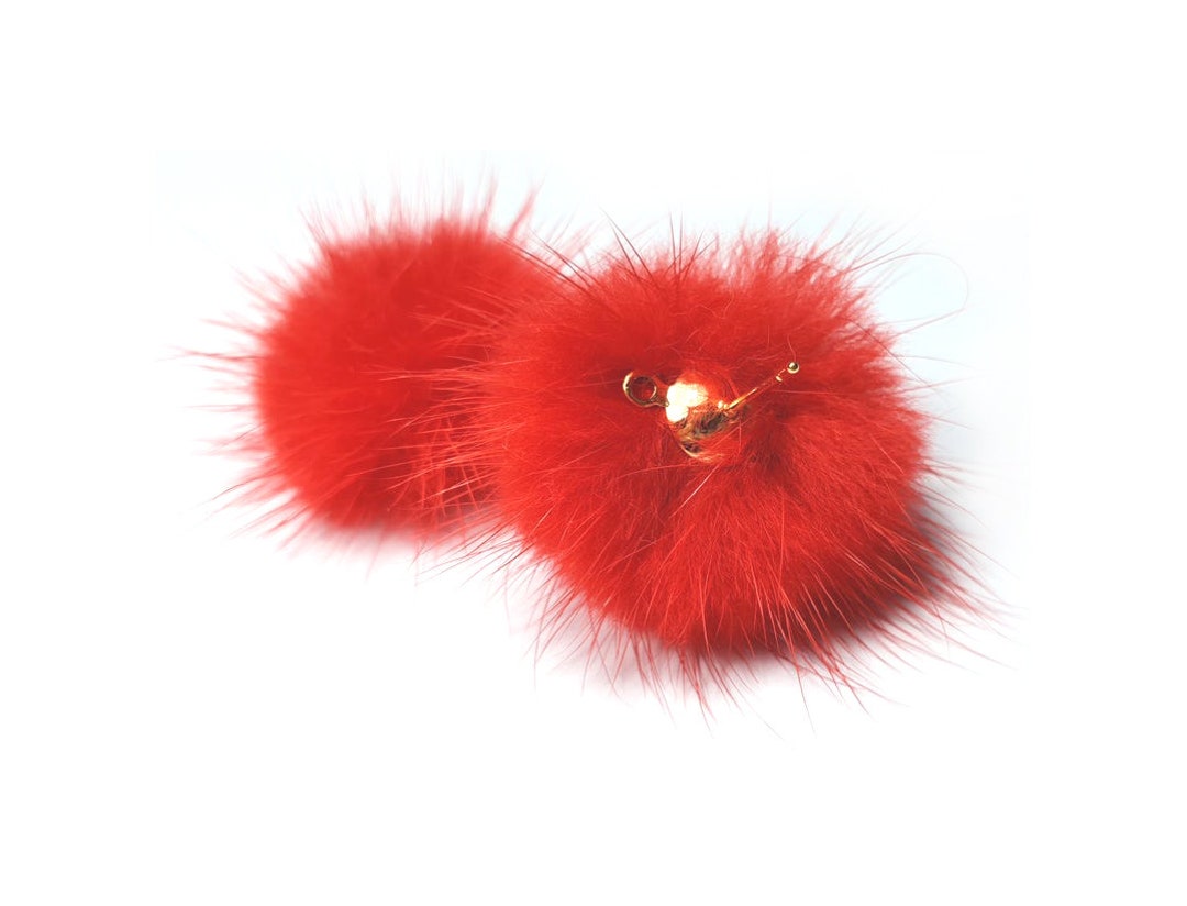 FMP-32/ 2pcs- Mink Fur Ball Stud Earring With 0ne Openable Loop, Red - Etsy