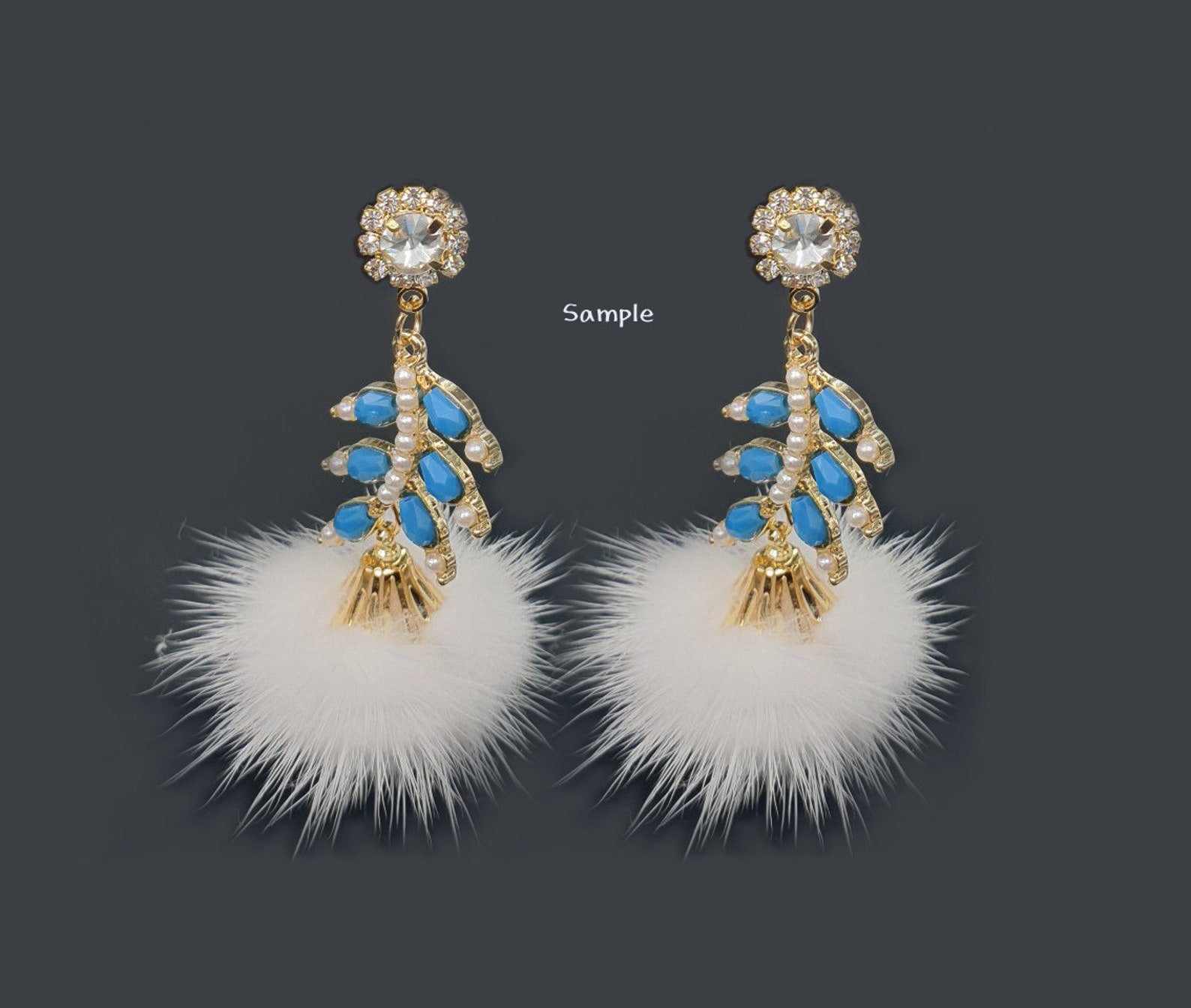 2PCS, FMC-61, Mink Fur Flower Charm, Pendant Gold 20 Colors- Dark Gray ...