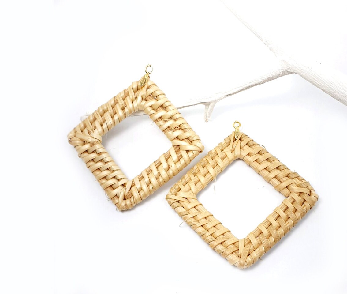 2PCS PCS-409 60mm Rattan Rhombus pendant Handwoven | Etsy