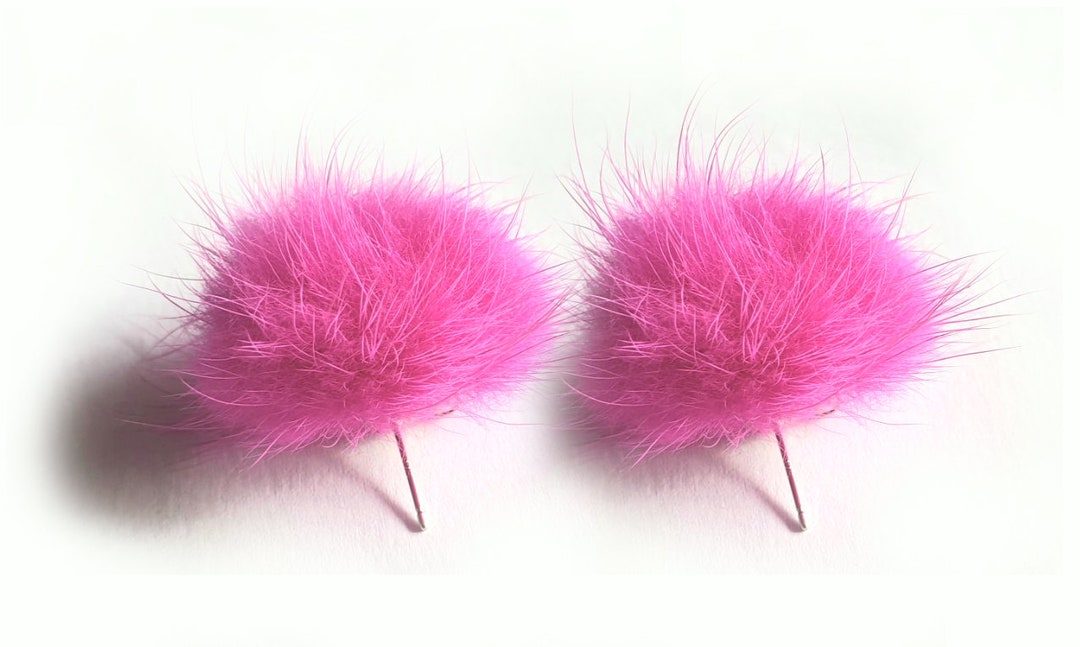 FMP-11/ 2pcs- Mink Fur Ball Stud Earring With One Loop, - Fuchsia - Etsy
