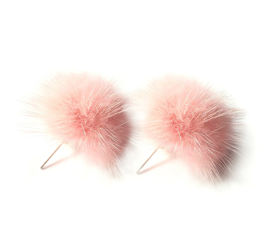 FMP-11/ 2pcs- Mink Fur Ball Stud Earring With One Loop, -light Pink - Etsy