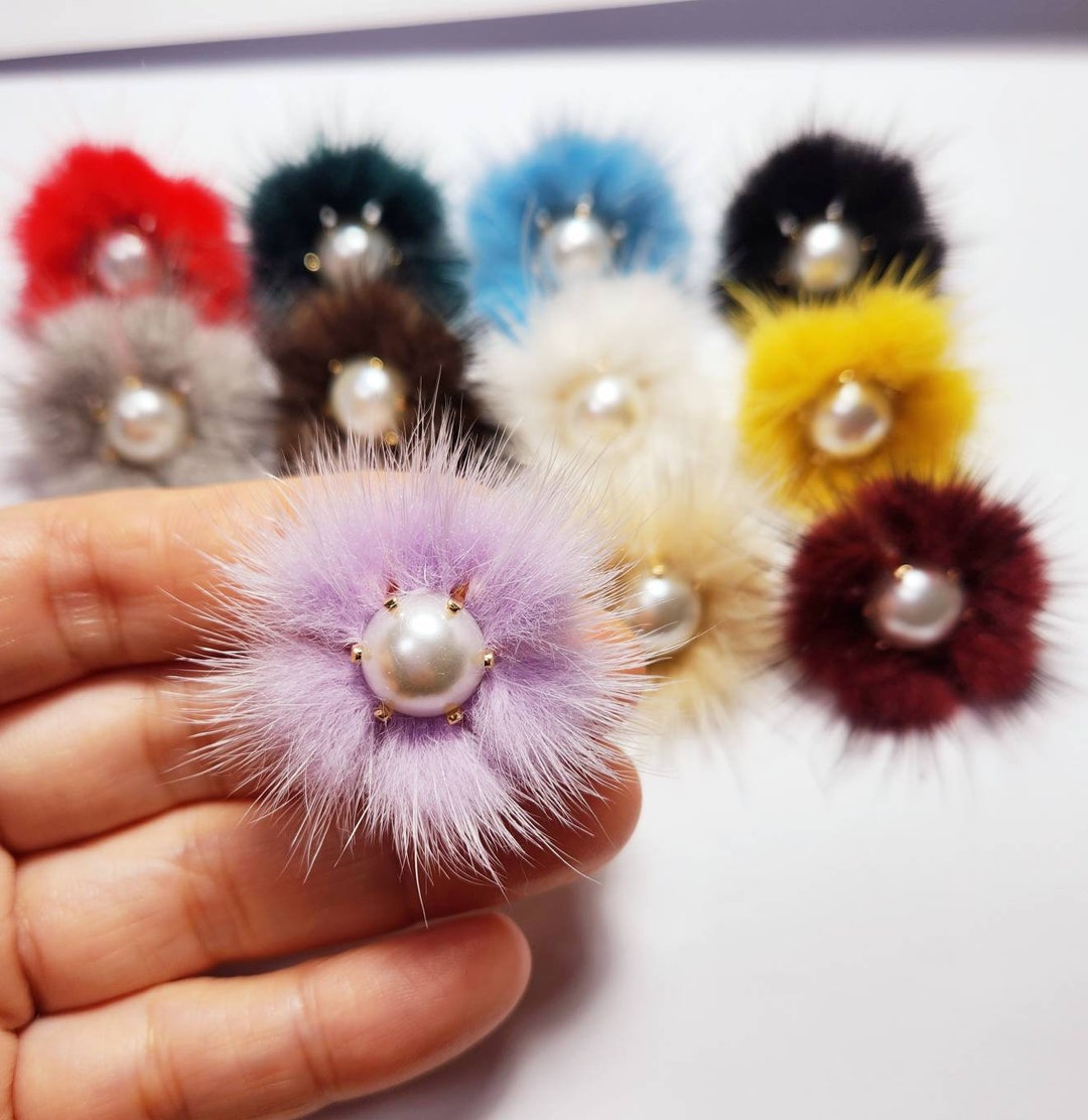 EPG-135, 2pcs- 6 Petal Mink Fur Flower Stud With Openable Loop- 20 ...