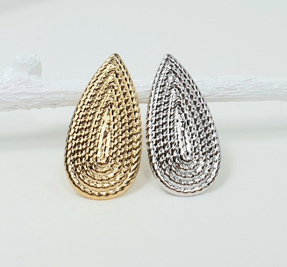 2PCS, EPG-118, 19mm Waterdrop Stud Earring With One Loop Gold Silver ...