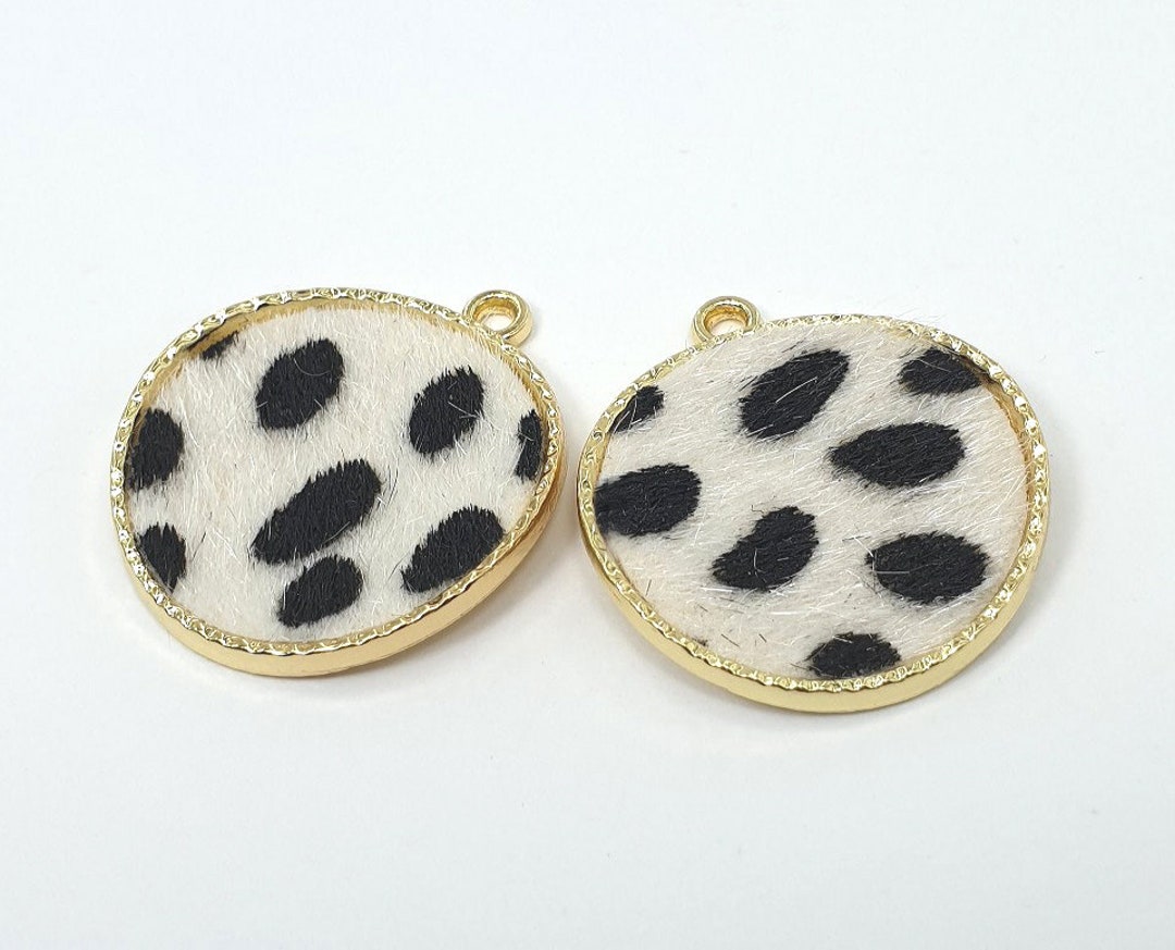 2PCS,PCG-452, Leopard Hair Printed Curved Circle Pendant, Charm, 3 ...
