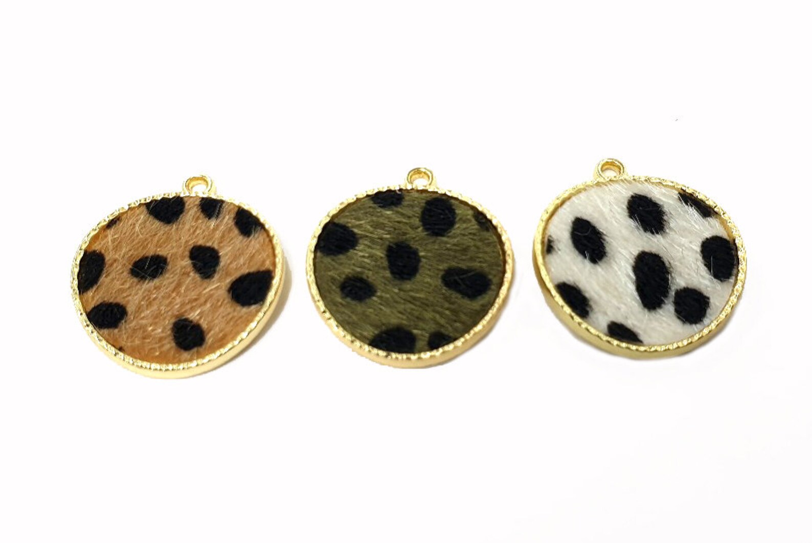 2PCS,PCG-452, Leopard Hair Printed Curved Circle Pendant, Charm, 3 ...